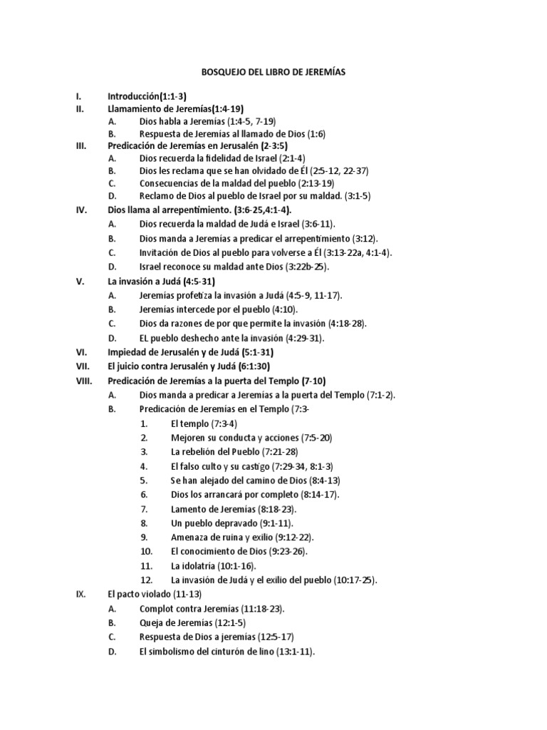 Bosquejo del Libro de Jeremías | PDF | Jeremías | Profetas de la Biblia hebrea