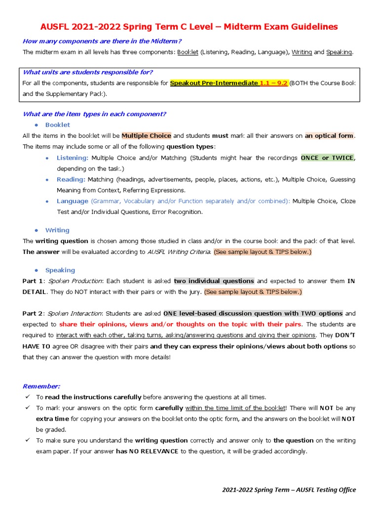 2021 2022 Spring C Midterm Exam Guidelines Pdf Test Assessment