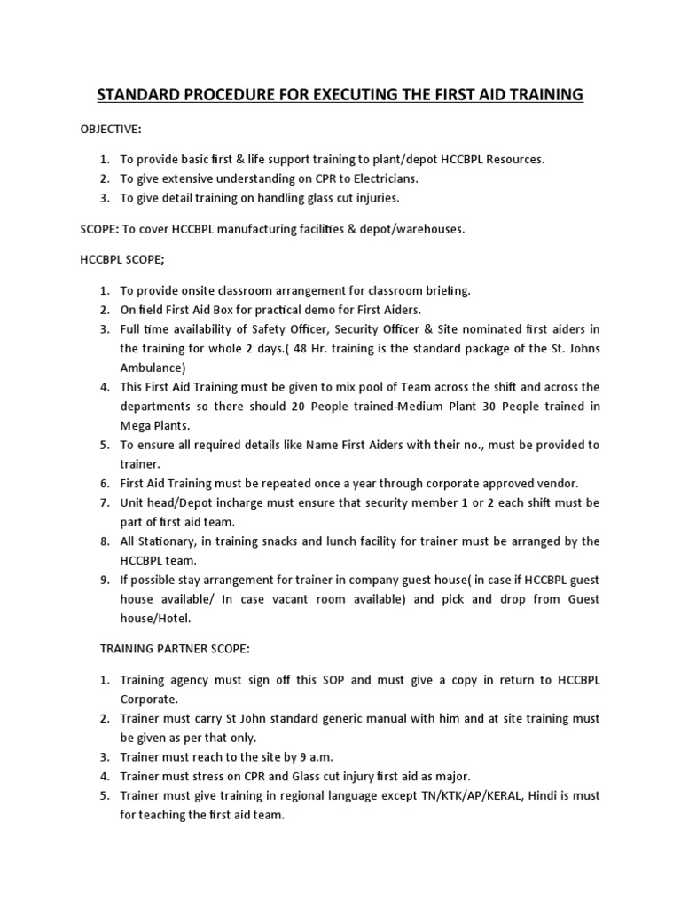 SOP First Aid Training | PDF | First Aid | Cardiopulmonary Resuscitation