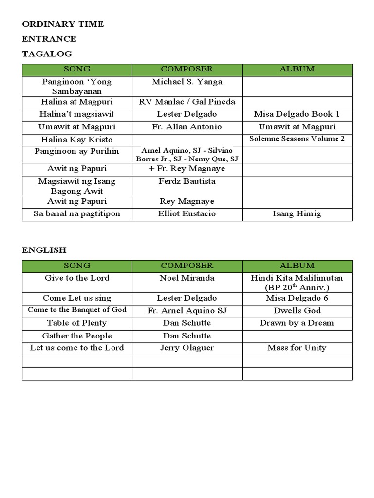Seasonal Line Up | PDF | Mary, Mother Of Jesus