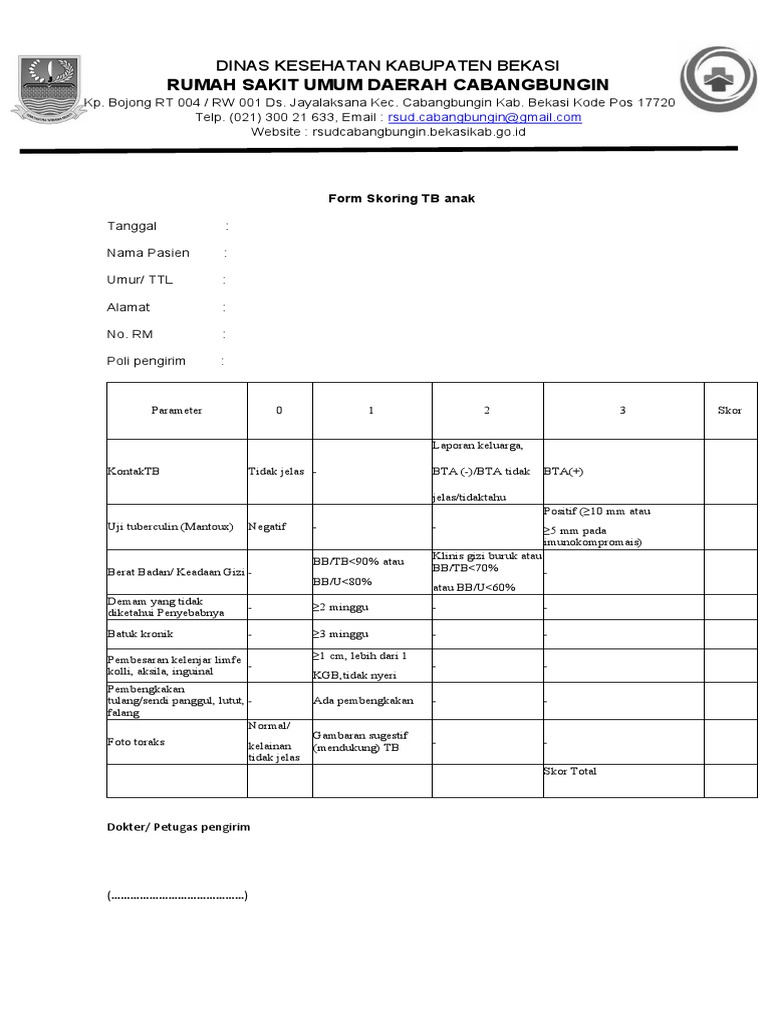 Formulir Skoring TB Anak RSUD Cabangbungin | PDF