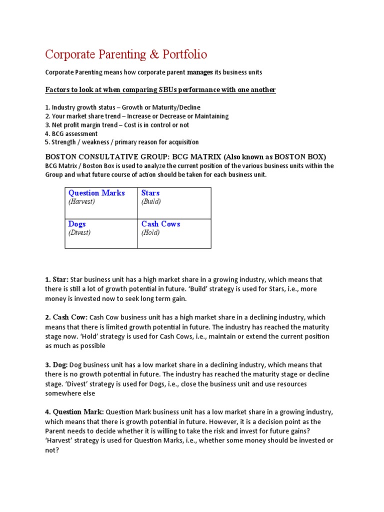 Corporate Parenting, BCG, Generic Strategy | PDF | Strategic Management ...