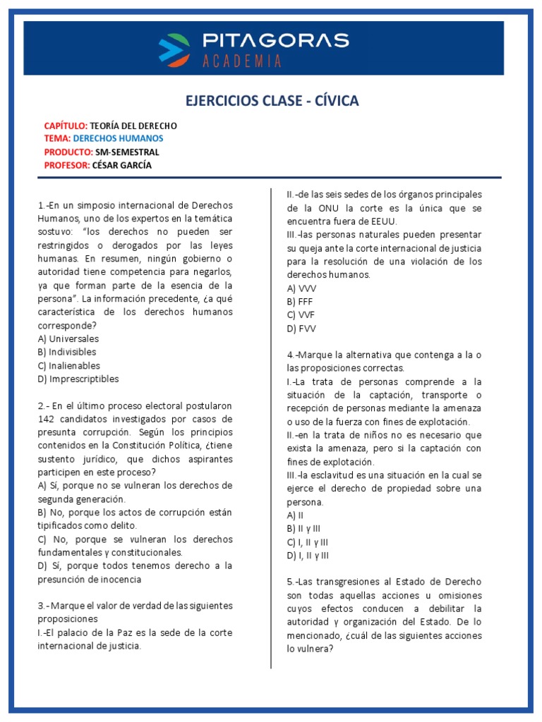 SSEMA-EP-Ejerc 01-DERECHOS HUMANOS-Profe César García | PDF | Derechos humanos | Etica Aplicada