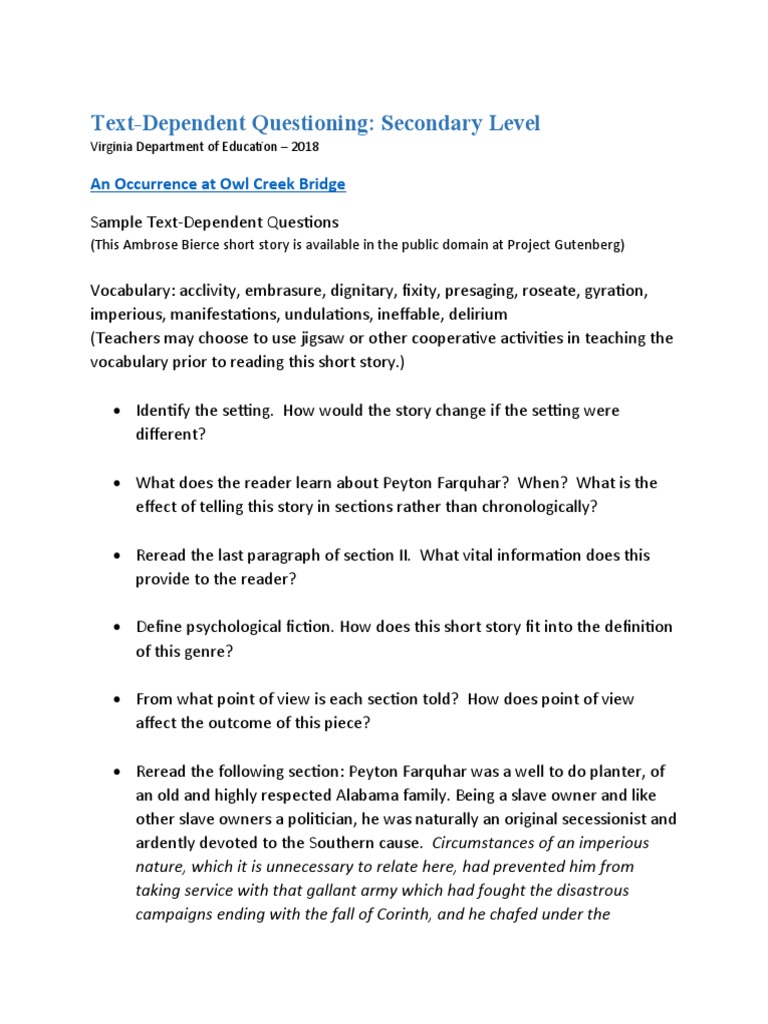 Occurrence at Owl Creek Bridge | PDF