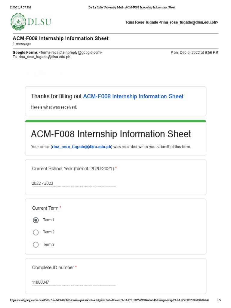 TUGADE - ACM-F008 Internship Information Sheet | PDF | Communication | Public Sphere