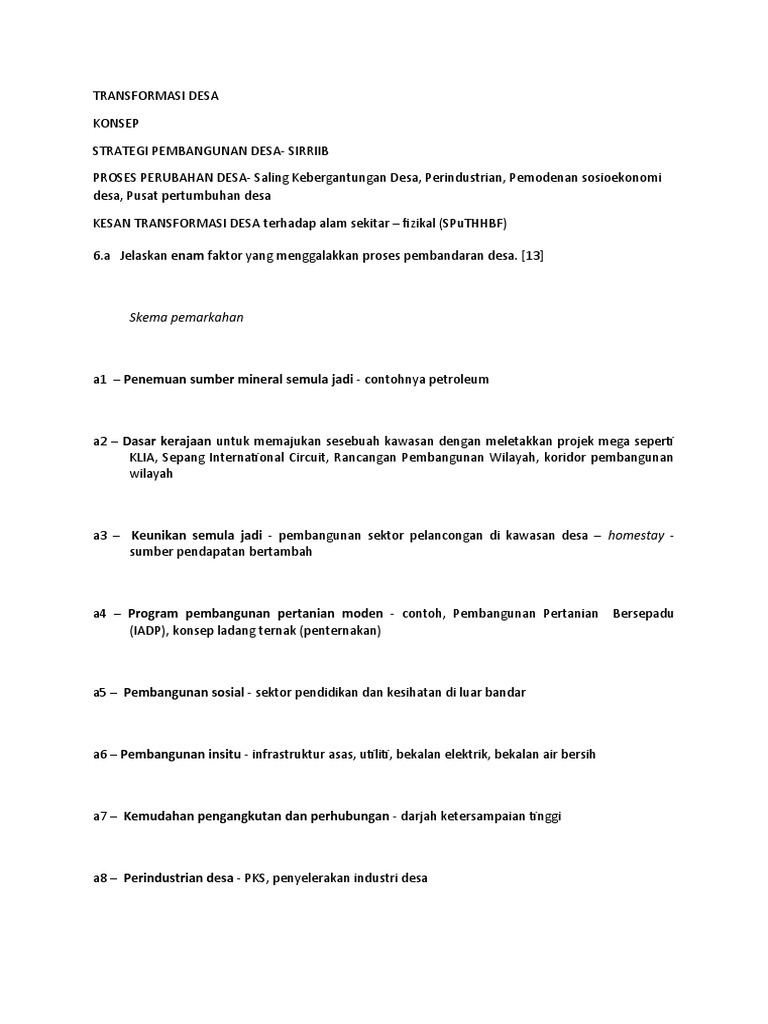 Soalan Dan Jawapan STPM Transformasi Desa | PDF