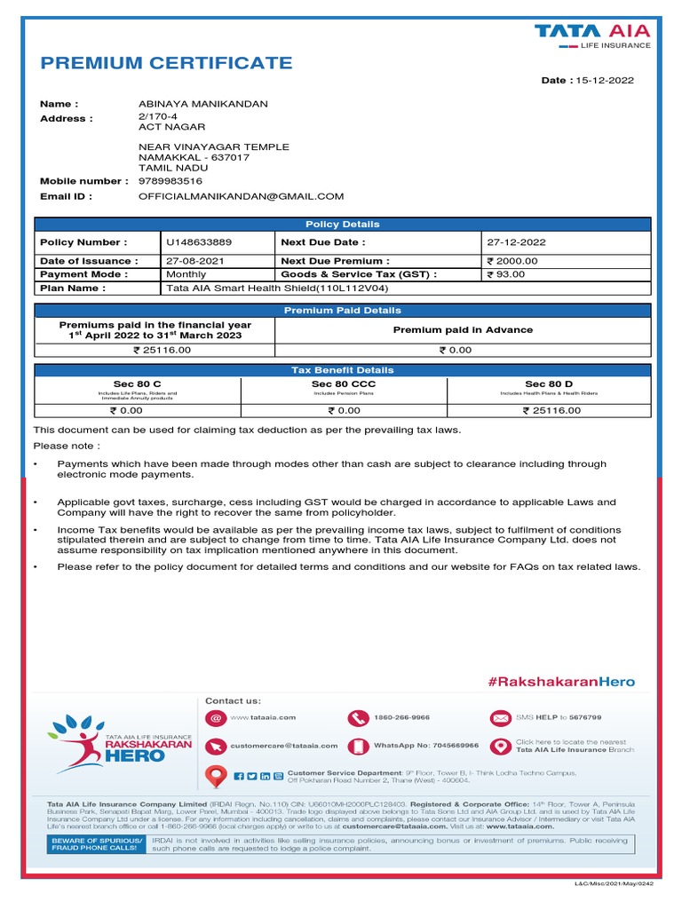 Abi Premium 1 | PDF | Insurance | Life Insurance