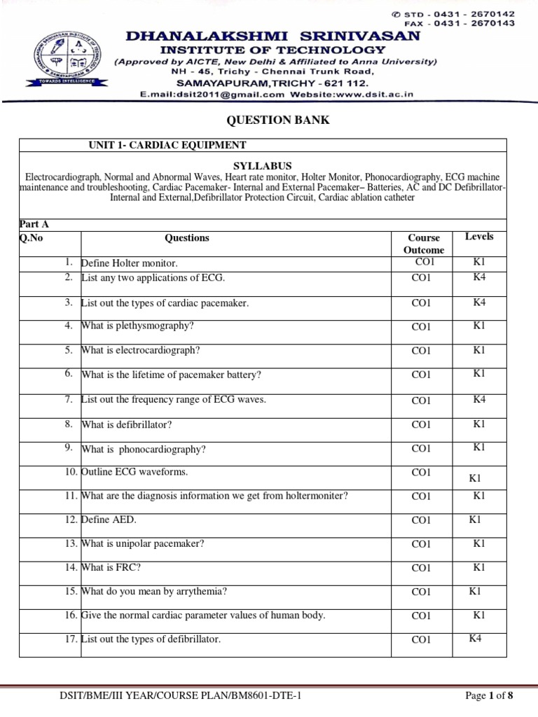 Bm8601 Dte-1 Question Bank | PDF | Electromyography | Electroencephalography
