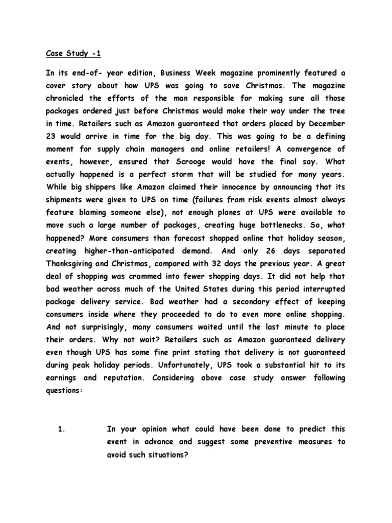 Case Study 1 Solution Pdf Supply Chain Risk Management