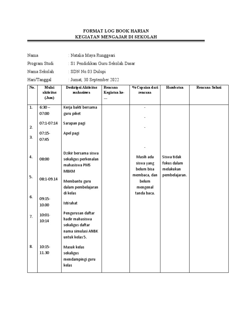 Format Log Book Kegiatan Mengajar | PDF