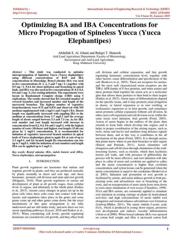 Optimizing Ba and Iba Concentrations For Micro Propagation of Spineless ... Optimizing Ba and Iba Concentrations For Micro Propagation of Spineless ...