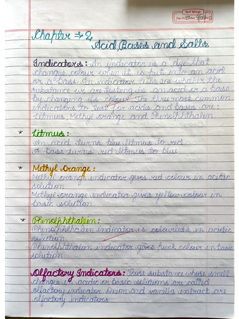 Acids, Based and Salts Class 10th Notes | PDF