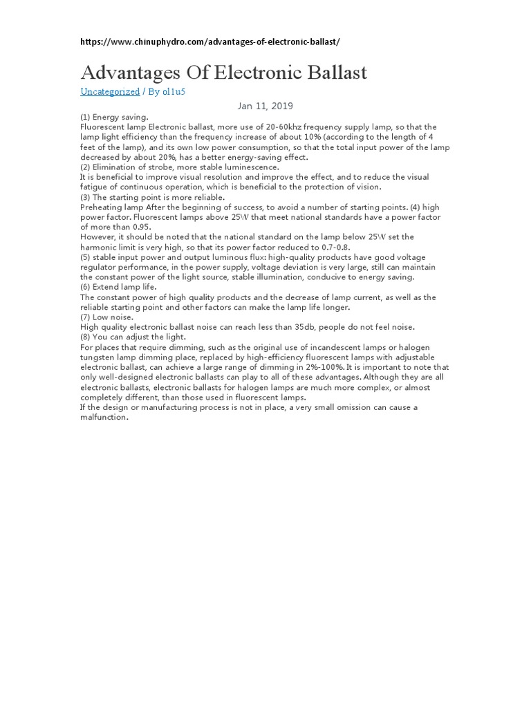 Advantages of Electronic Ballast | PDF
