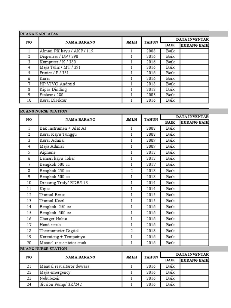 Cek List Spi Bagian Inventaris XL Format | PDF