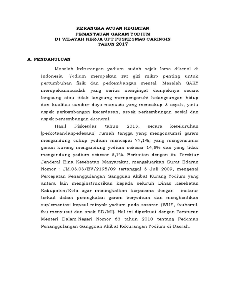 Pemantauan Garam Yodium 2017 Caringin | PDF