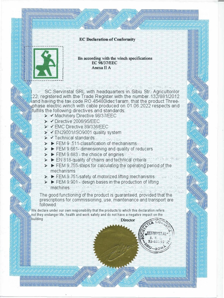 Winch Certificate - Translation | PDF