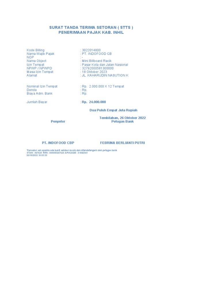 Surat Tanda Terima Setoran | PDF