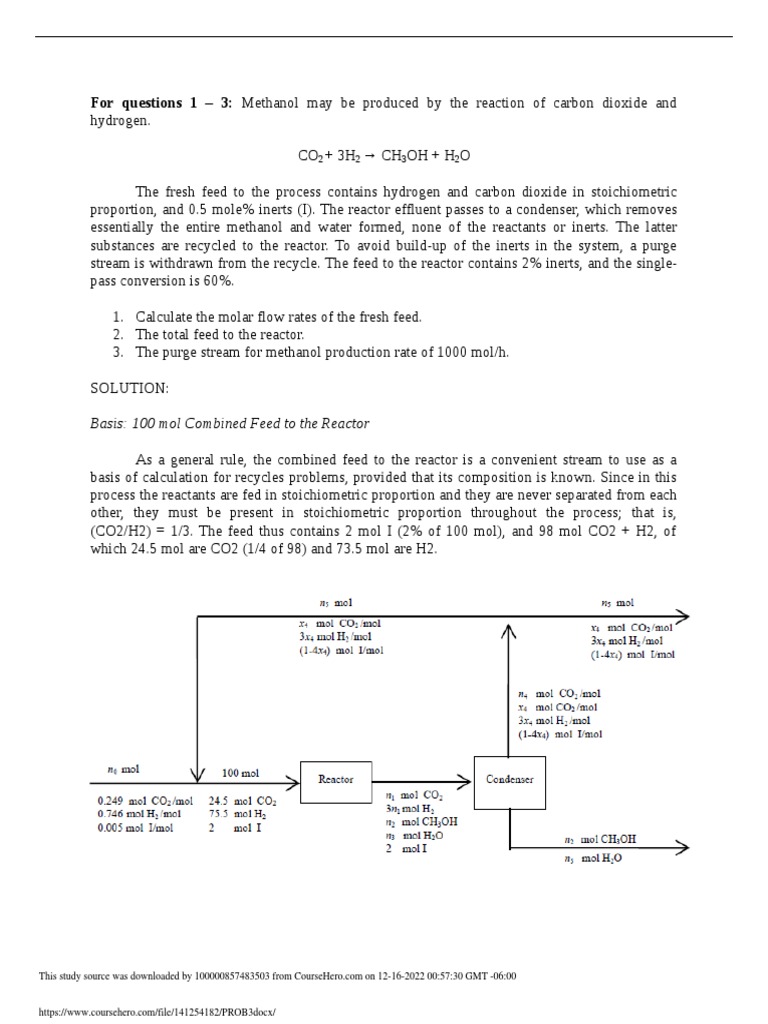 PROB3 | PDF | Stoichiometry | Chemical Reactor