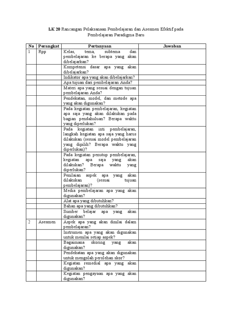 RPP dan Asesmen Efektif LK 20 | PDF | Karier & Perkembangan