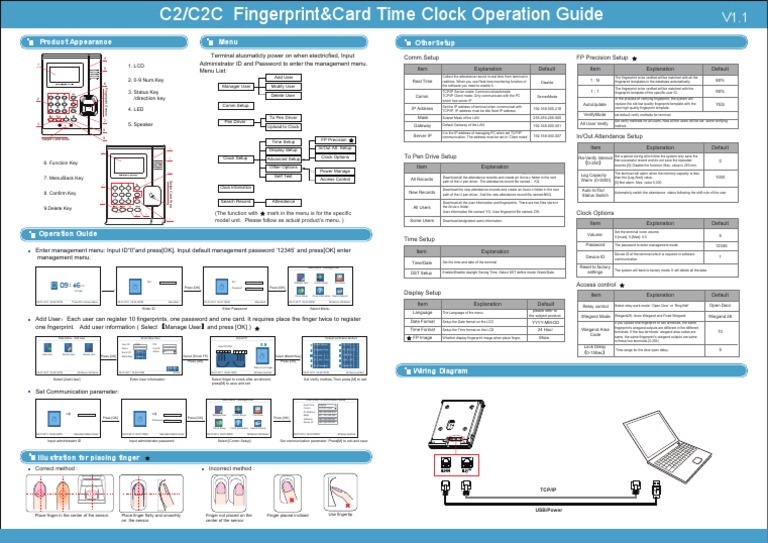 C2/C2C Time Clock Operation Guide | PDF | Menu (Computing) | Access Control