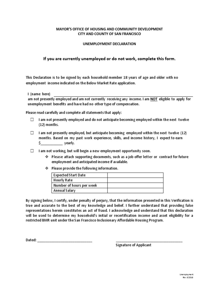 Unemployment Declaration | PDF
