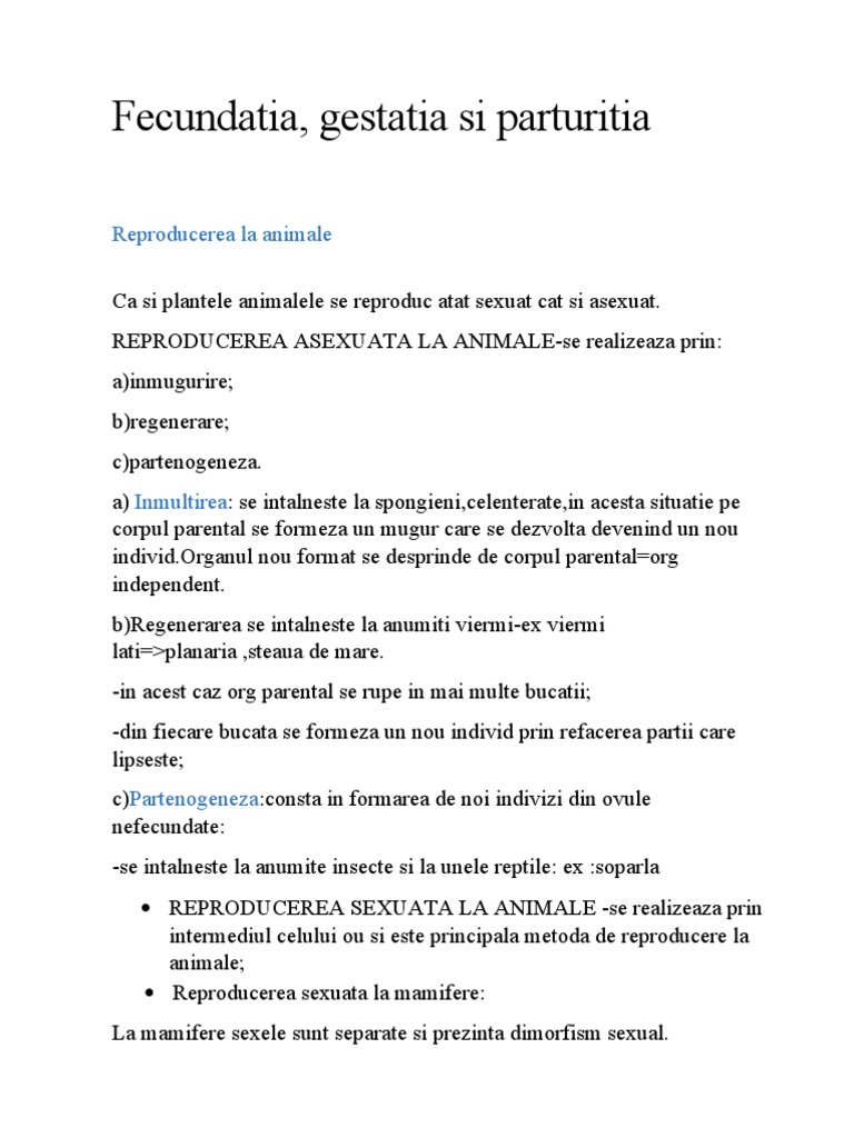 Fecundatia, Gestatia Si Parturitia | PDF