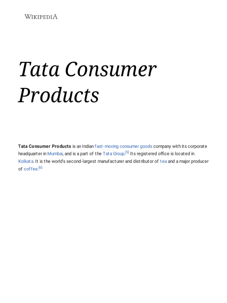 Tata Consumer Products - Wikipedia | PDF
