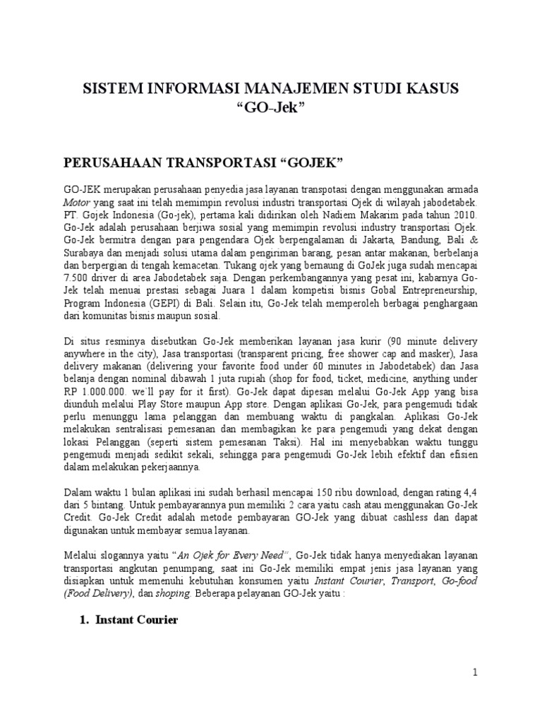 Sistem Informasi Manajemen Studi Kasus "GO-Jek": Perusahaan Transportasi "Gojek" | PDF