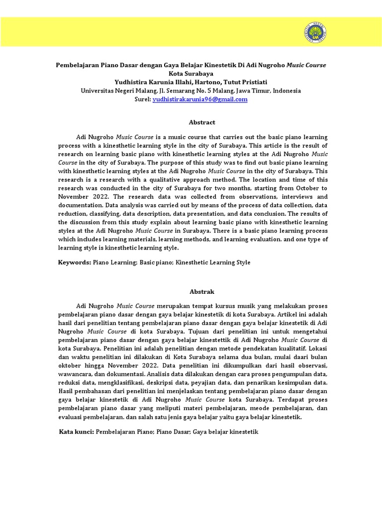Yudhistira Karunia Illahi - PSTM - Pembelajaran Piano Dasar Dengan Gaya Belajar Kinestetik Di ...