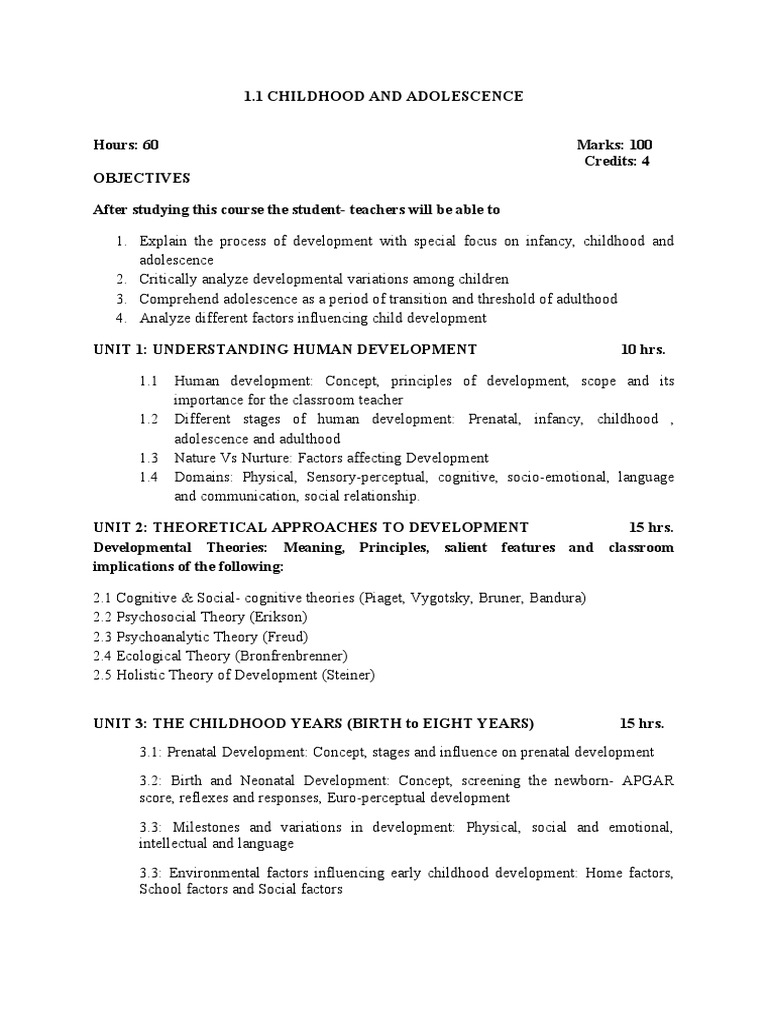 Childhood and Adolescent Development Syllabus | PDF | Developmental ...