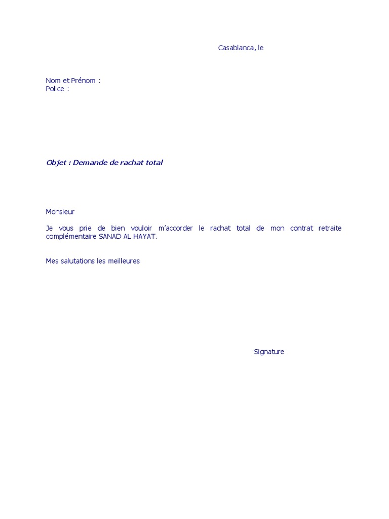 Demande Rachat Total ATLANTASANAD | PDF