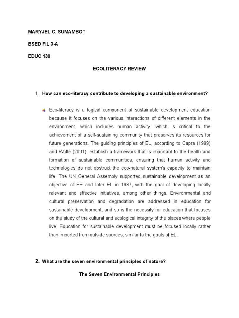 Ecoliteracy Review | PDF | Sustainability | Sustainable Development