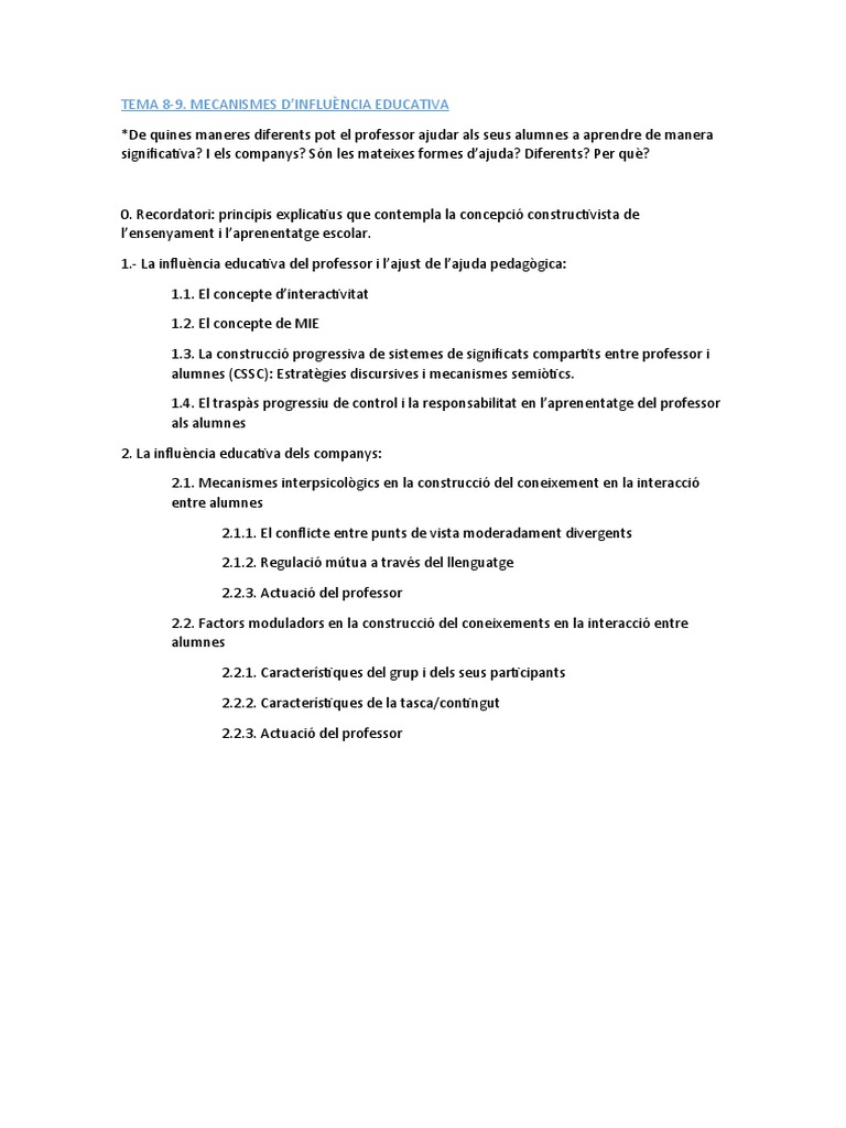 TEMA 8-9. APUNTS Psicologia Escolar | PDF