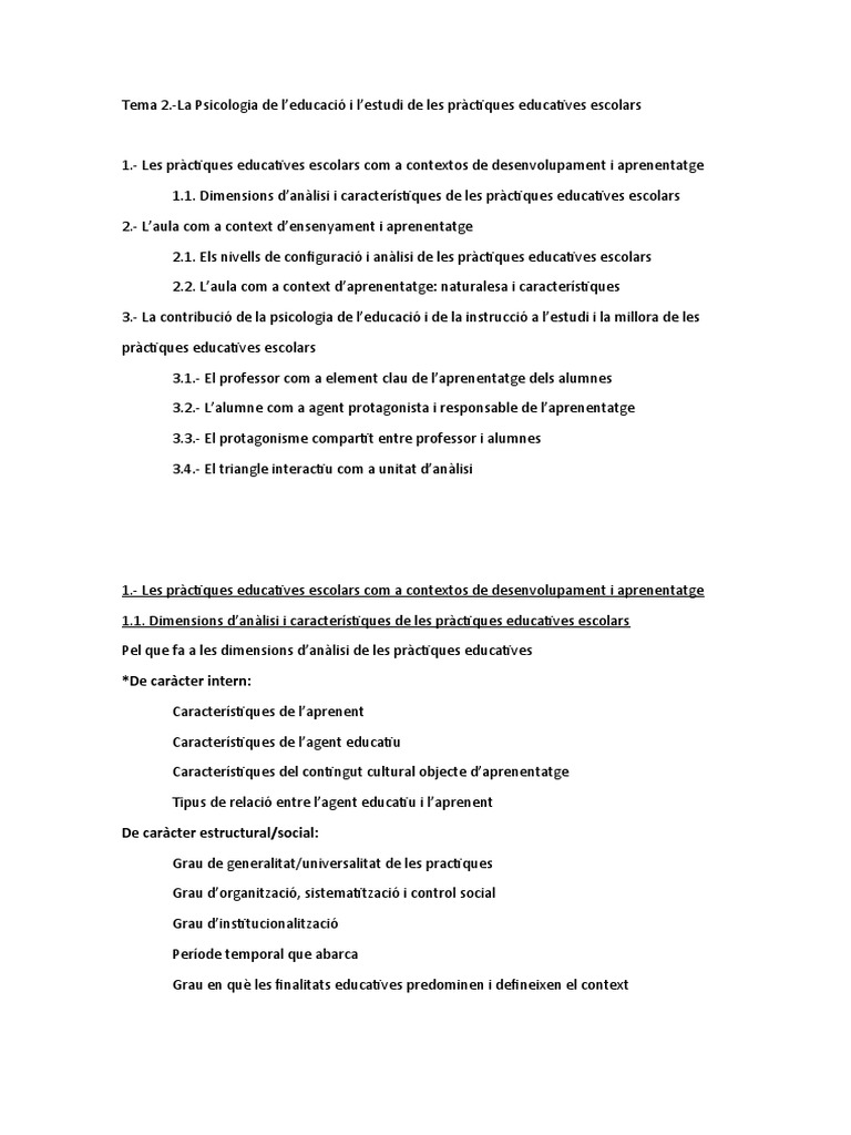 TEMA 2. APUNTS Psicologia Escolar | PDF