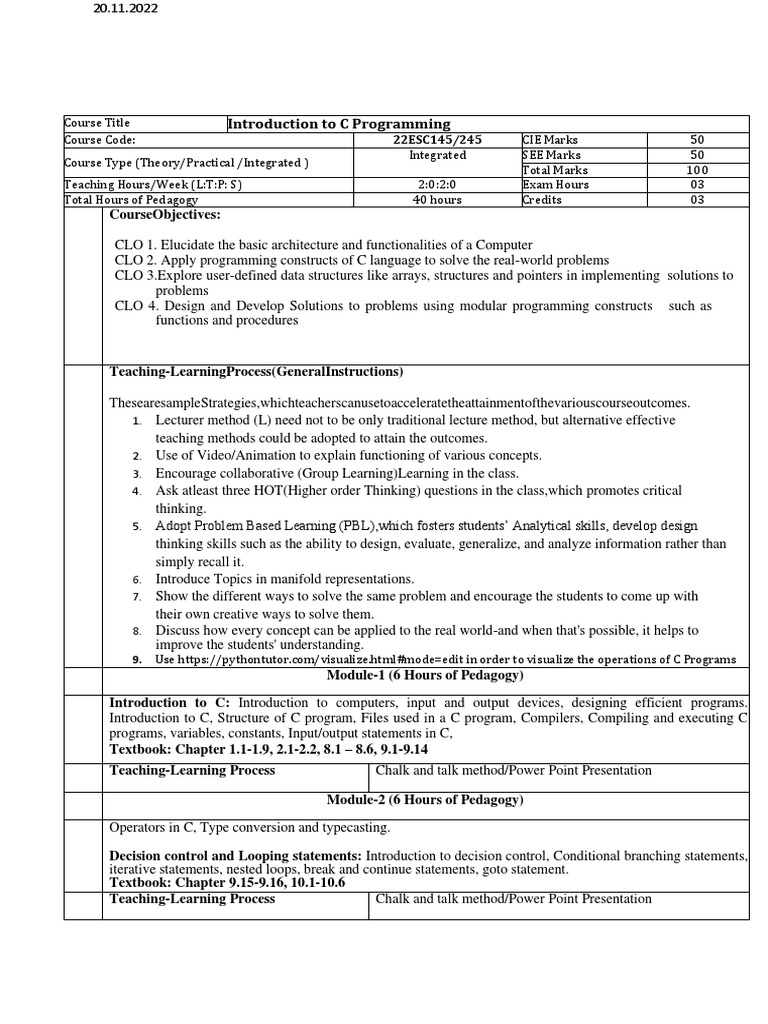 22ESC145 (C Programming) | Download Free PDF | Array Data Structure | Subroutine