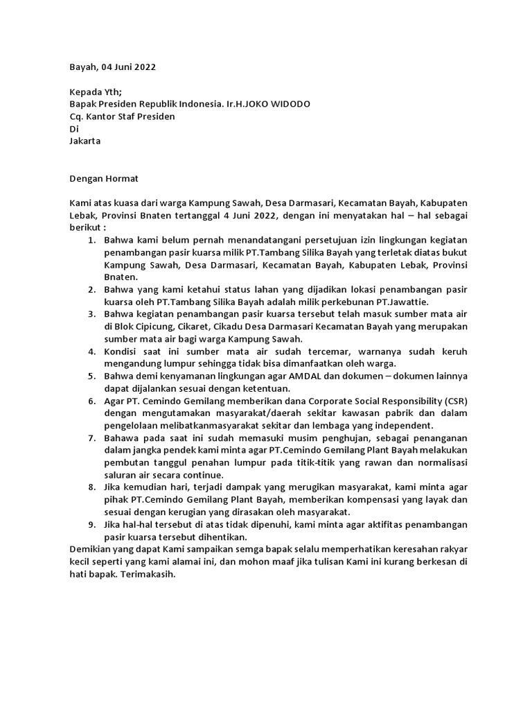 Surat Untuk Presiden | PDF