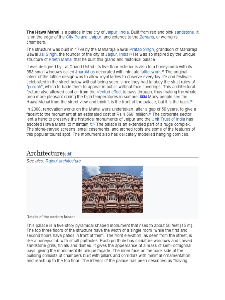 Hawa Mahal | PDF | Architectural Elements | Architectural Design