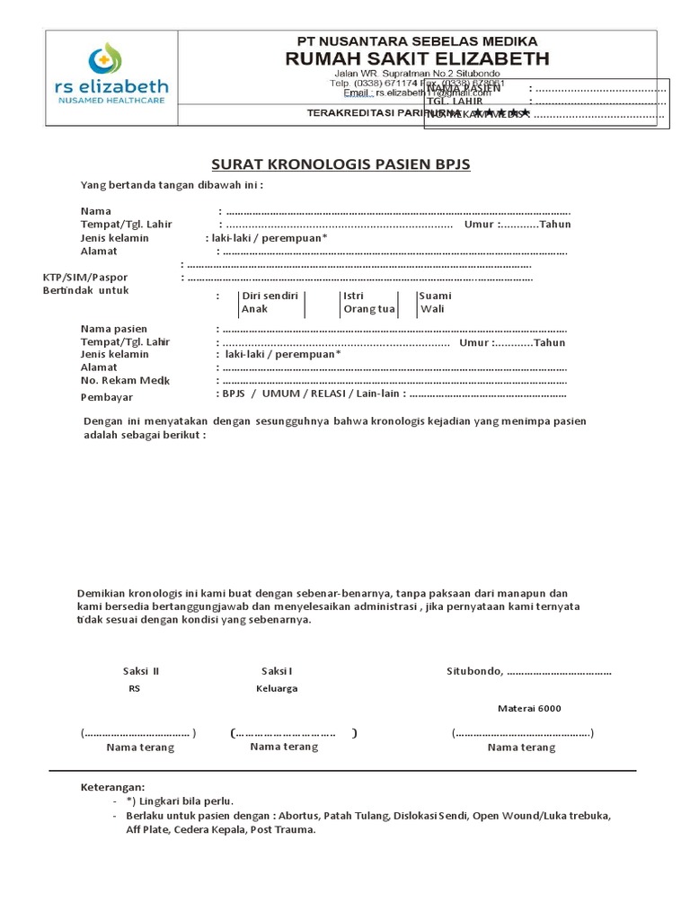 FORM C. SURAT Kronologi Pasien Jatuh Bpjs | PDF