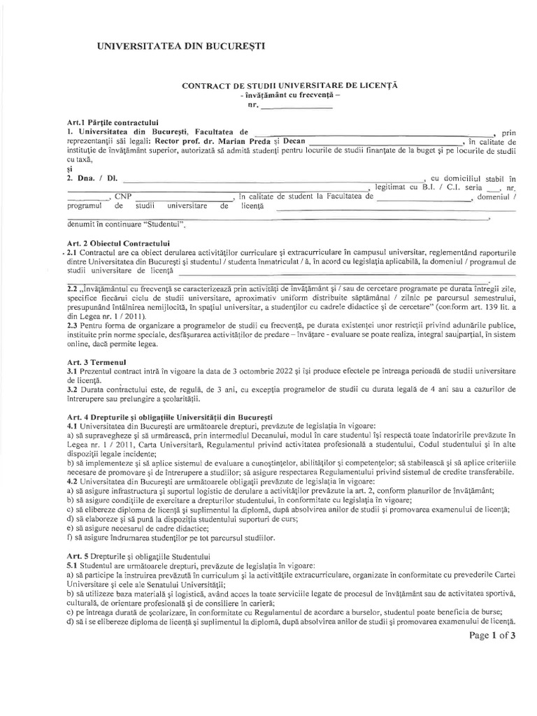 Contract de Studii LICENTA Anexa | PDF