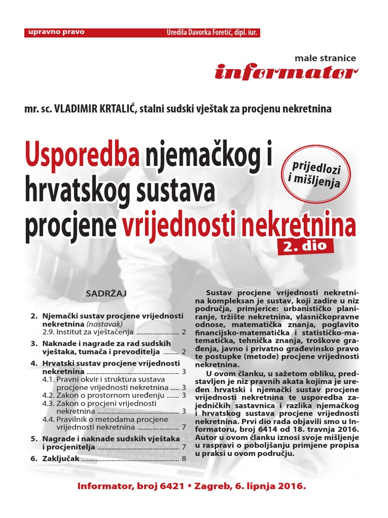Usporedba Njemackog I Hrvatskog Sustava Procjene Vrijednosti Nekretnina-2 Dio | PDF