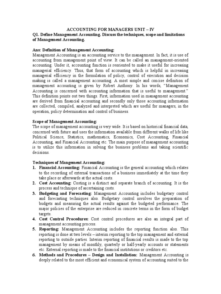 Accounting For Managers Unit Iv | PDF | Management Accounting | Accounting