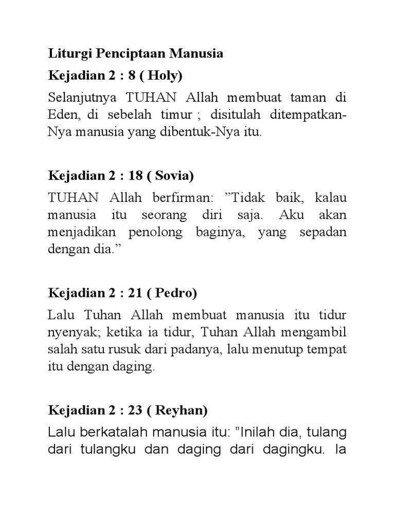 Liturgi Penciptaan Manusia | PDF