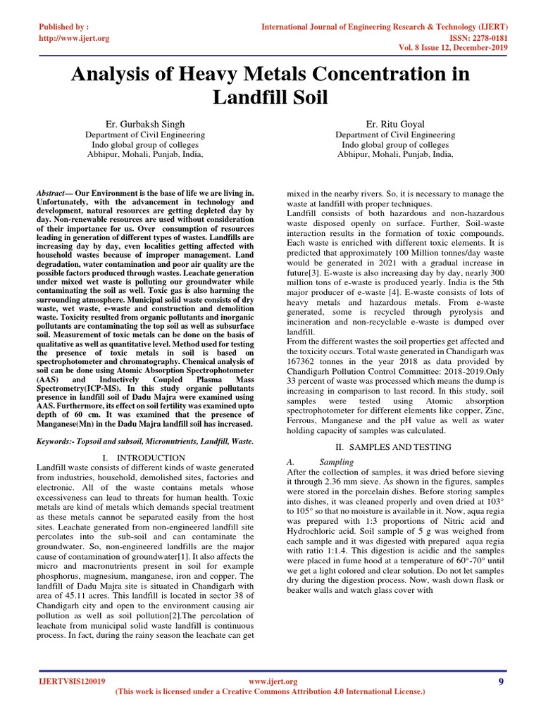 Analysis of Heavy Metals Concentration in Landfill Soil IJERTV8IS120019 ...