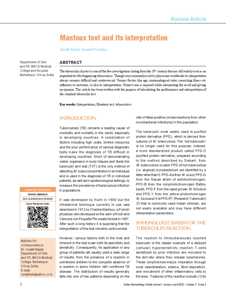 Tuberculin Test TST | PDF | Tuberculosis | Medicine