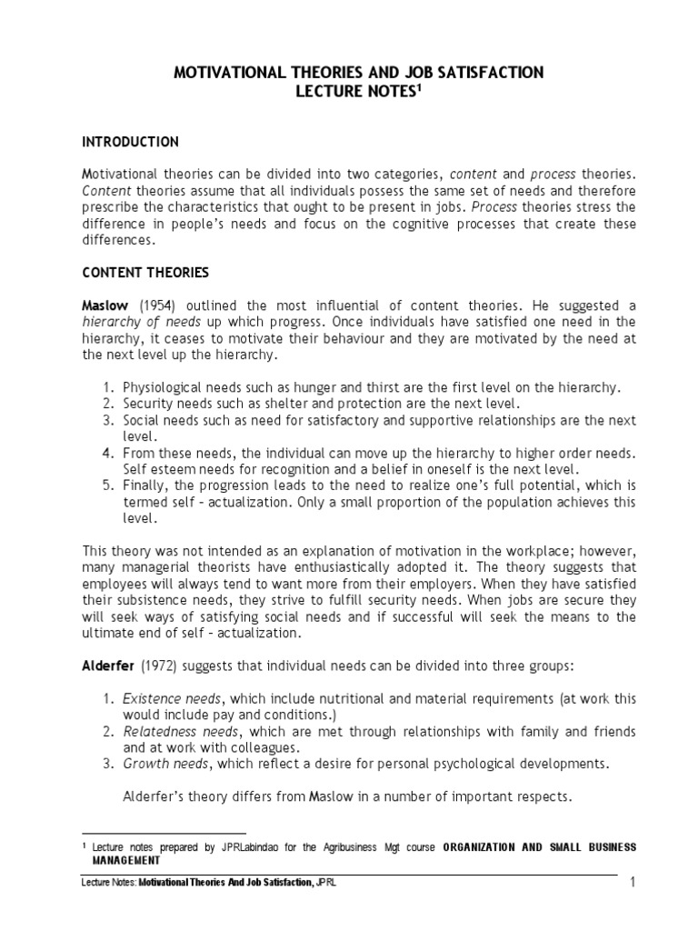 Motivational Theories and Job Satisfaction | Download Free PDF | Job ...