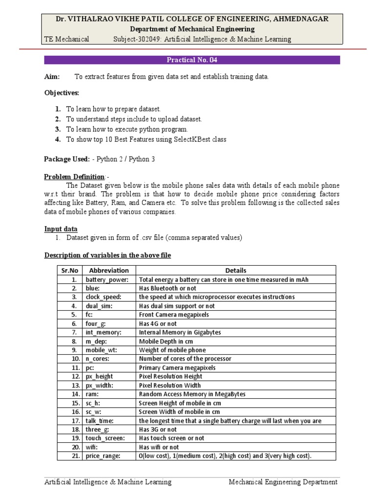 4.AIML - To Extract Features From Given Data Set and Establish Training ...