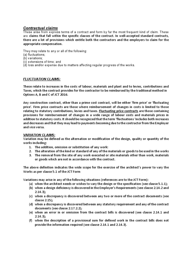 LECTURE NOTE - Type of Claims - Continuation | PDF | Liquidated Damages ...