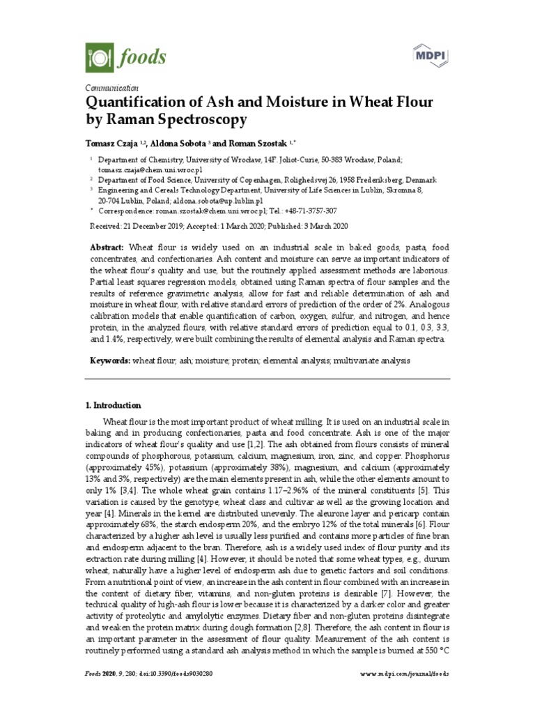 Quantification of Ash and Moisture in Wheat Flour | PDF | Flour | Raman Spectroscopy