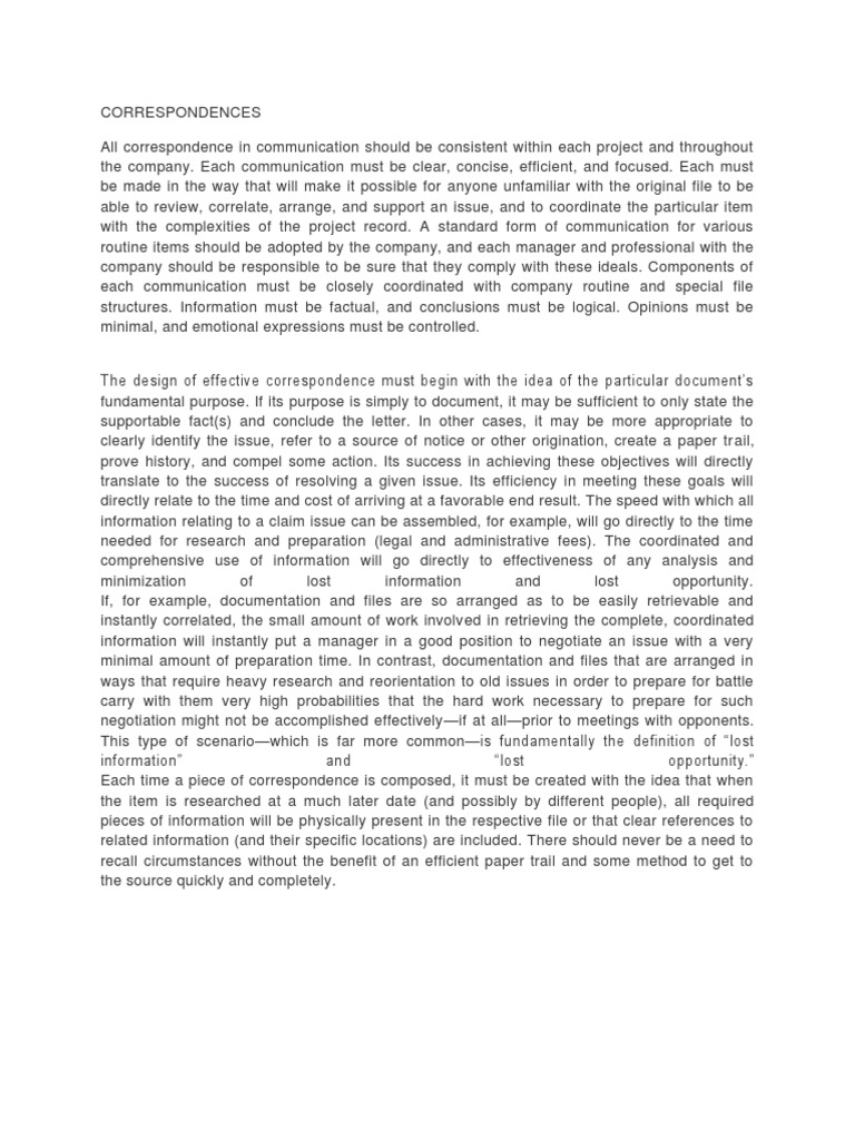 CORRESPONDENCES Notes | PDF | Information | Construction Management
