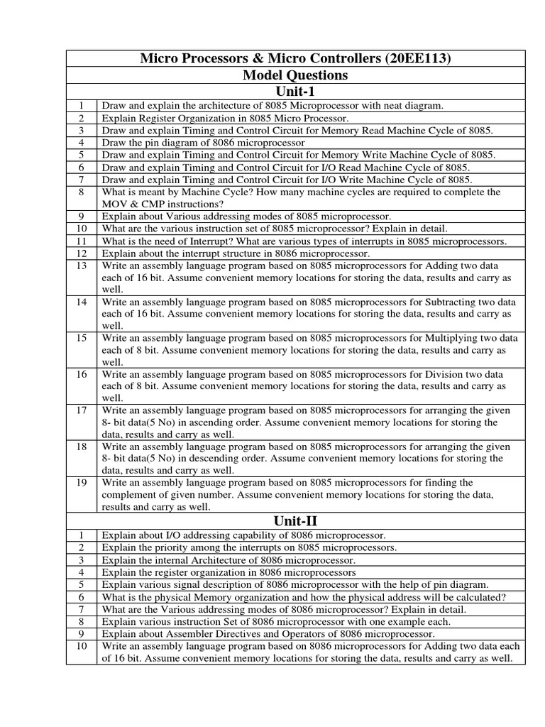 MPMC Model Questions R-20 | PDF | Microcontroller | Assembly Language
